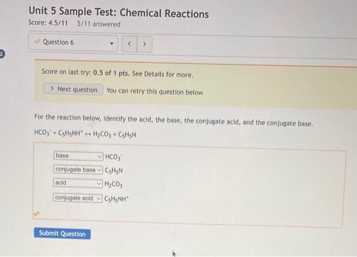 Solved Unit 5 Sample Test: Chemical Reactions Score: | Chegg.com