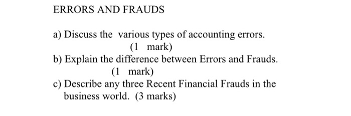 Solved ERRORS AND FRAUDS a) Discuss the various types of | Chegg.com