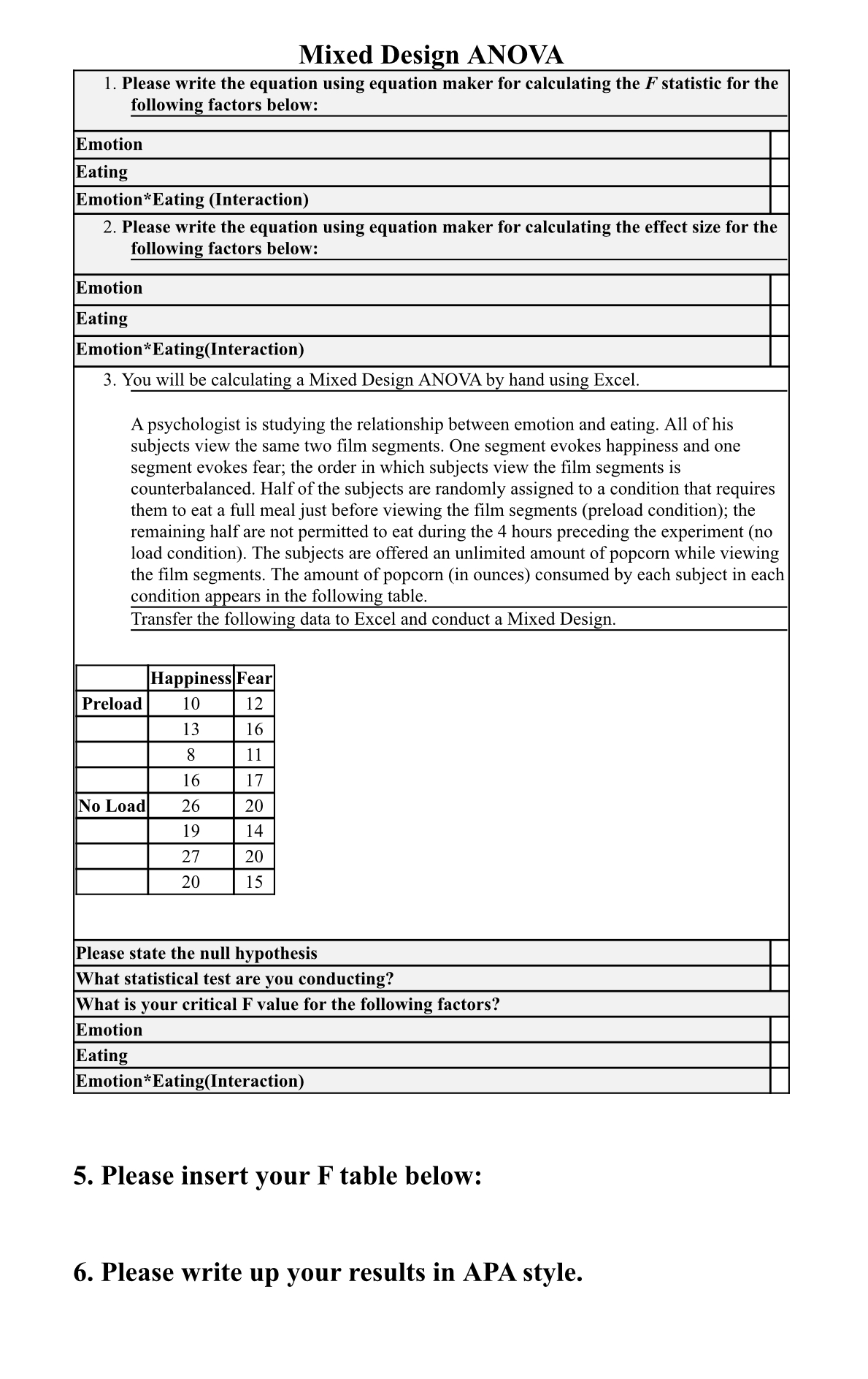 Solved Mixed Design ANOVA5. ﻿Please insert your F ﻿table | Chegg.com