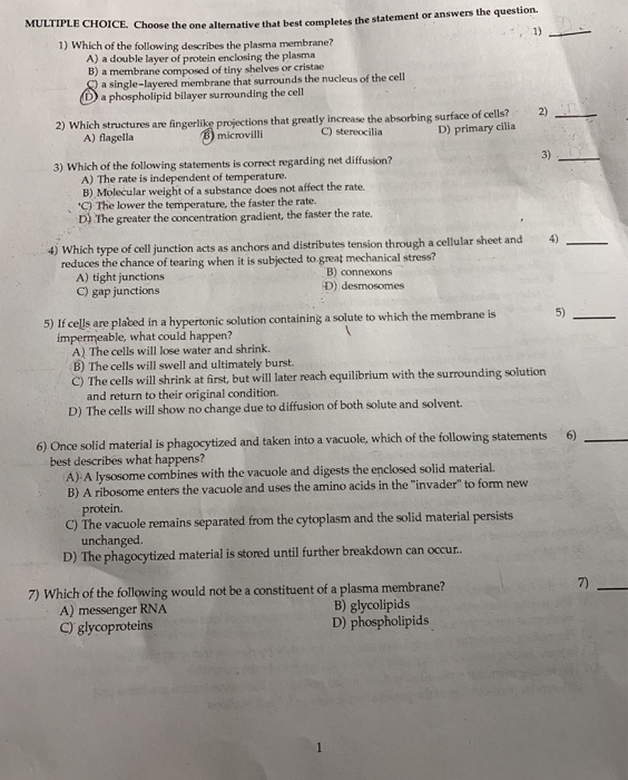 Solved 1) MULTIPLE CHOICE. Choose the one alternative that | Chegg.com