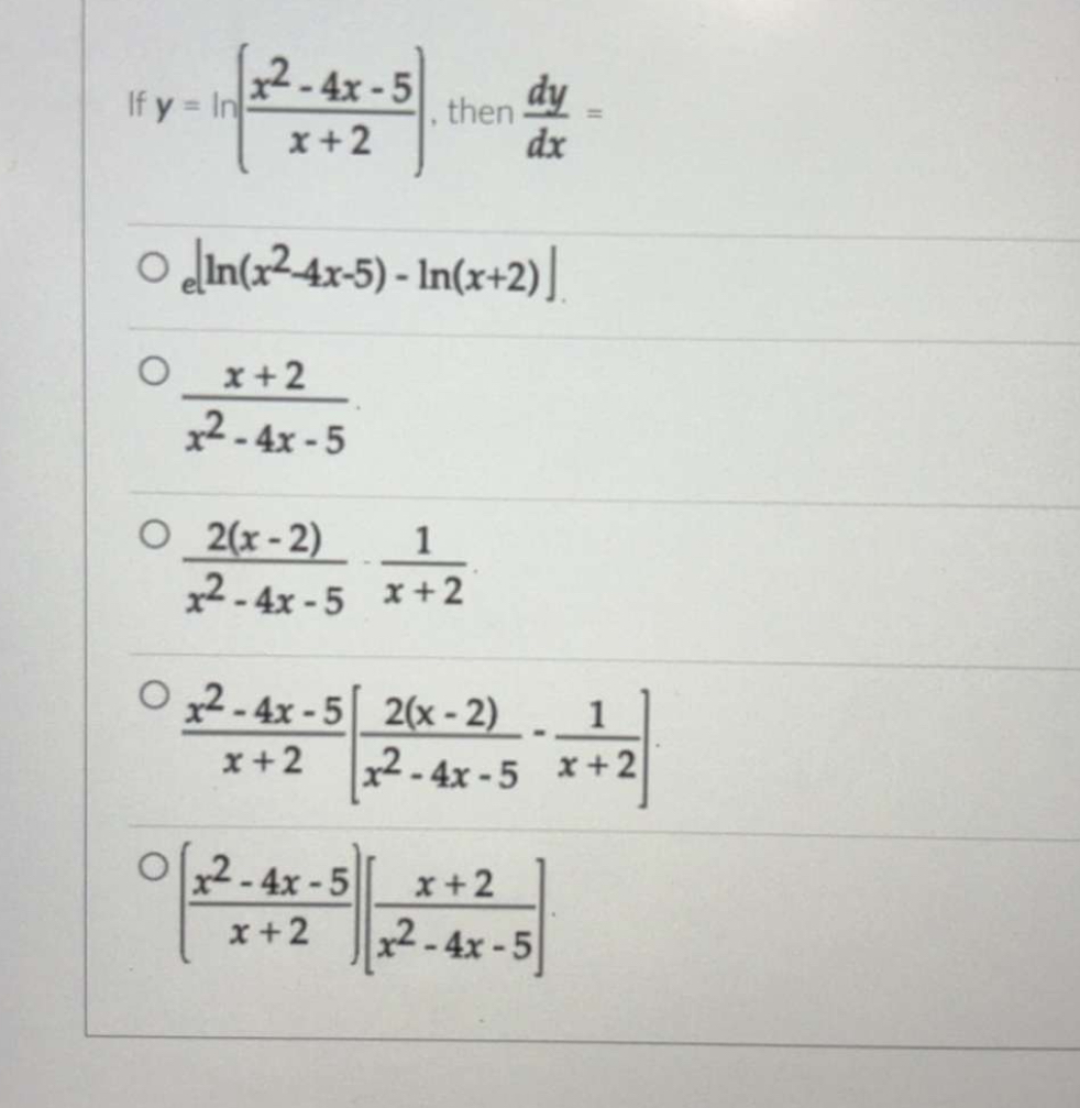 Solved If y=ln(x2-4x-5x+2), ﻿then | Chegg.com