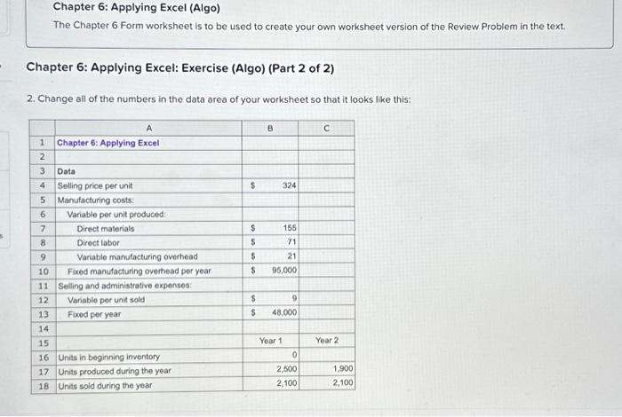 Chapter 6: Applying Excel (Algo) The Chapter 6 Form | Chegg.com