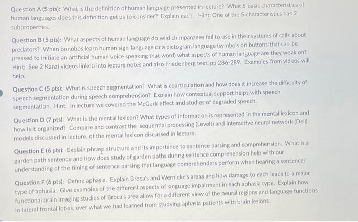 Solved Question A ( 5 pts): What is the definition of human | Chegg.com