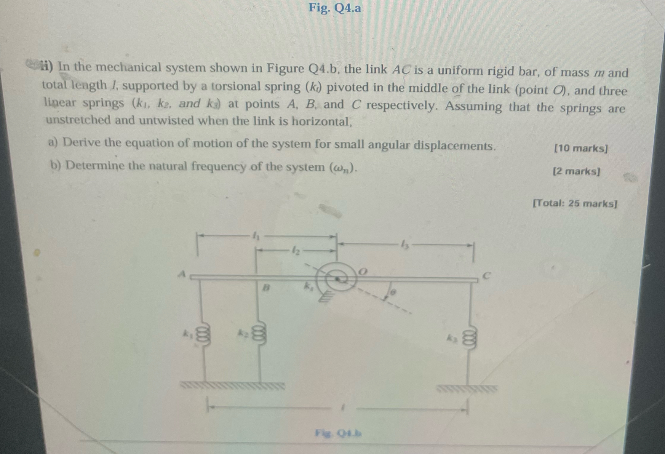 Solved Fig. Q4.a(ii) ﻿In the mechanical system shown in | Chegg.com