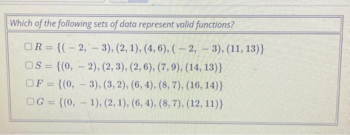Solved Which of the following sets of data represent valid | Chegg.com