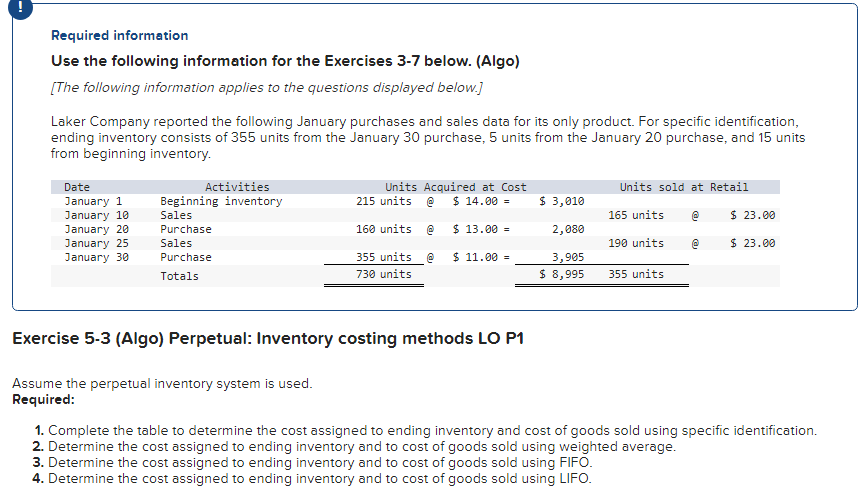 Solved Exercise 5-3 (Algo) Perpetual: Inventory costing | Chegg.com Solved Exercise 5-3 (Algo) Perpetual: Inventory costing | Chegg.com