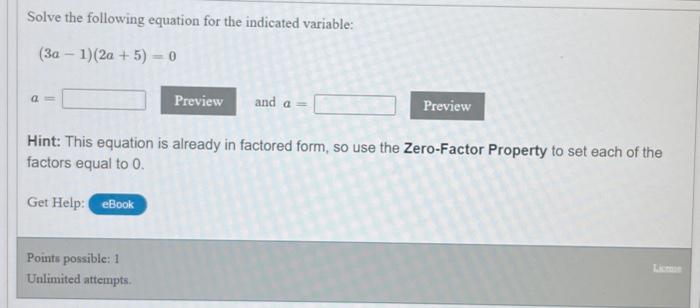 Solved Solve the following equation for the indicated | Chegg.com