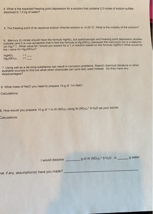 Solved Pre-Lab Questions: Freezing Point Depression Name Lab | Chegg.com