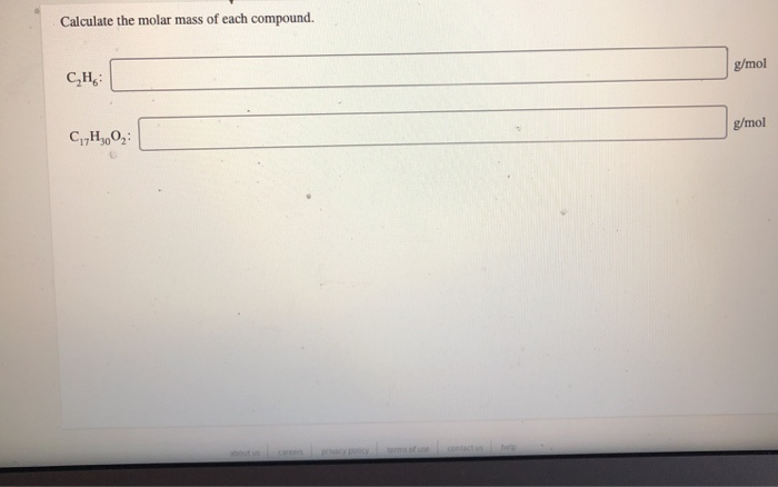 Solved Calculate the molar mass of each compound. CH g/mol | Chegg.com
