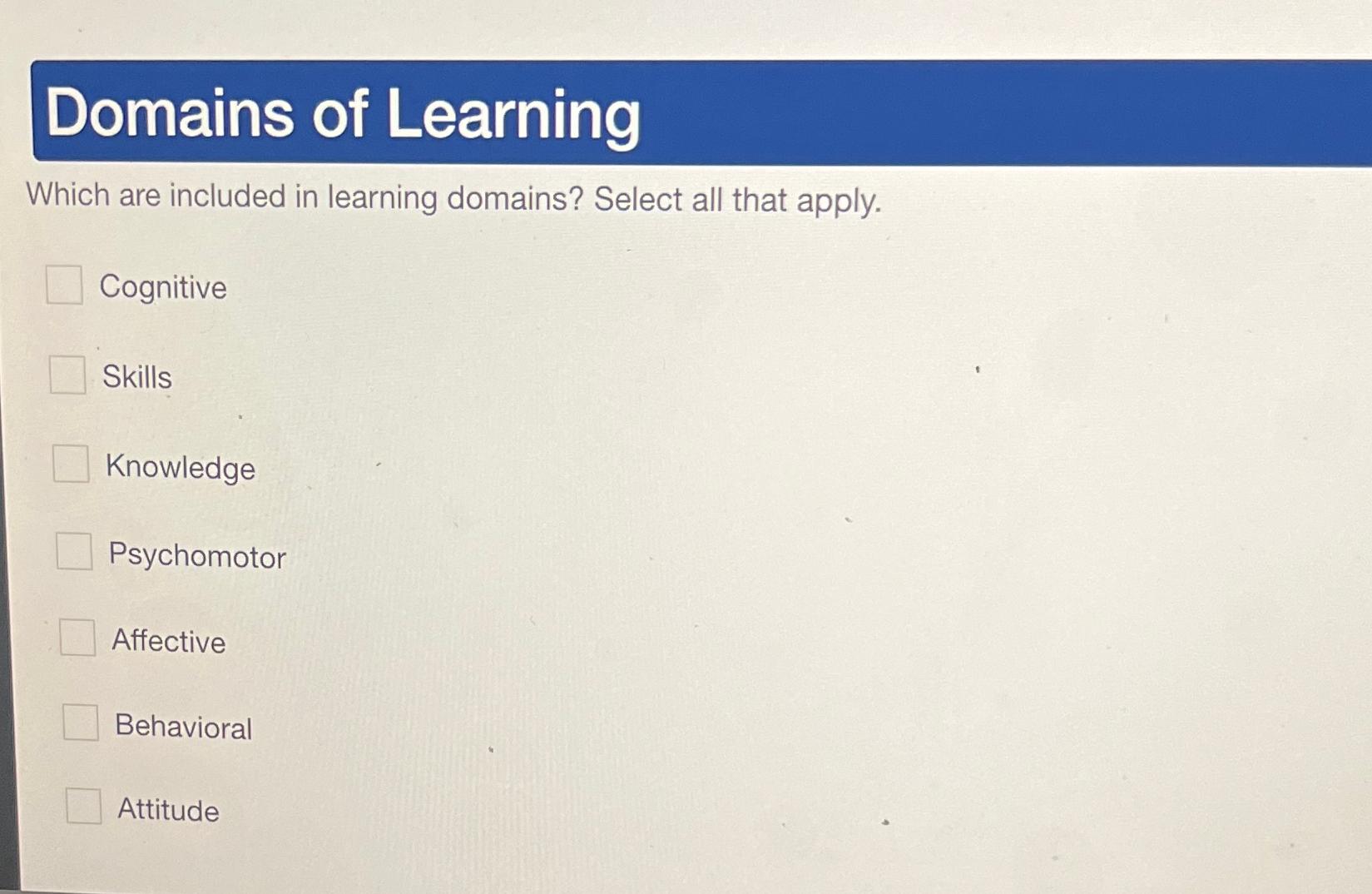 Solved Domains of LearningWhich are included in learning | Chegg.com