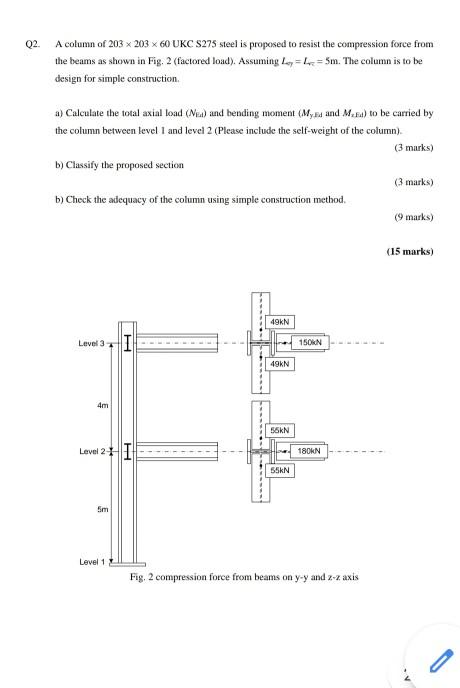 Q2 A column of 203 x 203 X 60 UKC S275 steel is | Chegg.com