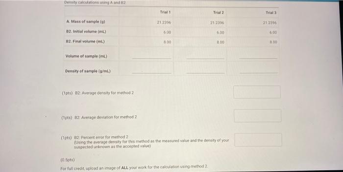 Solved Density calculations using A and 2 Trial 1 Trial 2 | Chegg.com