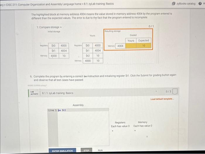 The highlighted block at memory address 4004 means | Chegg.com