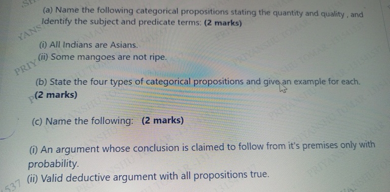 Solved (a) ﻿Name the following categorical propositions | Chegg.com