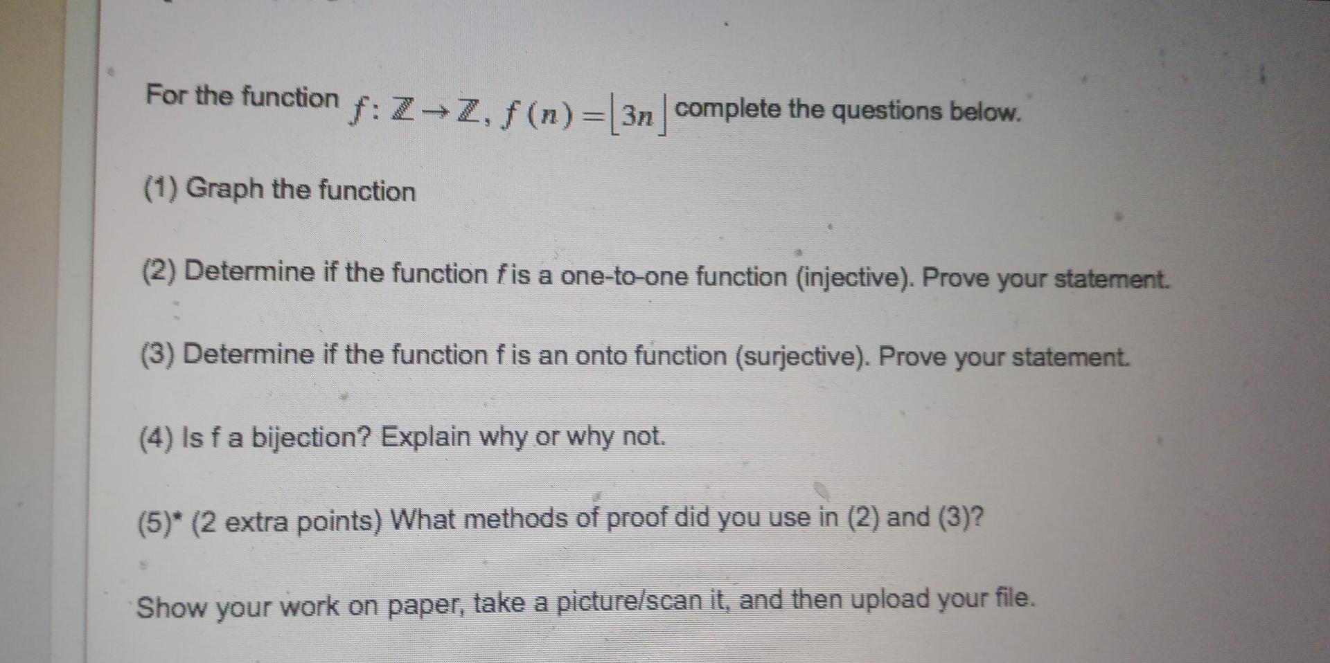 Solved For the function f: Z→Z, f(n)=[3n| complete the | Chegg.com