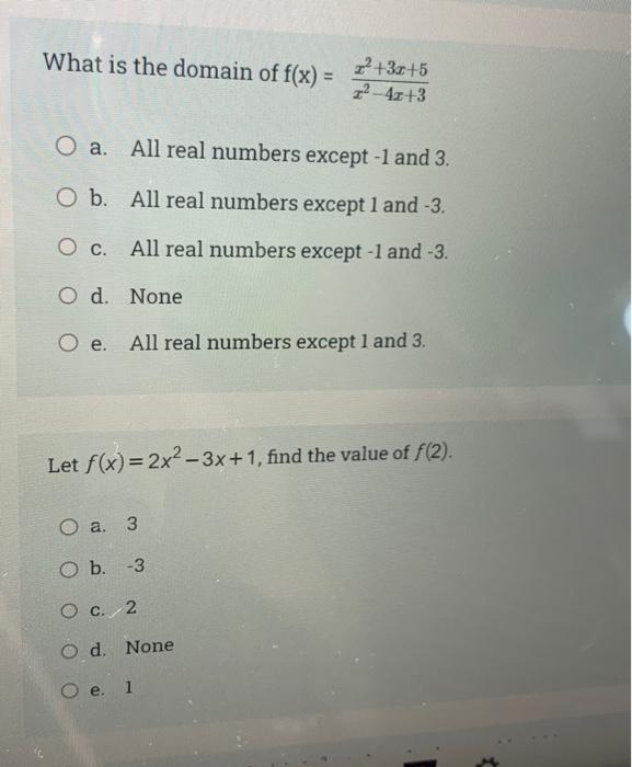 Solved The domain of f(x)=x2−x−22x+4 is: a. All real numbers | Chegg.com
