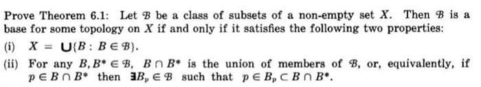 Solved Prove Theorem 6.1: Let B be a class of subsets of a | Chegg.com