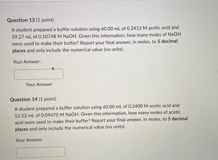 Solved A student prepared a buffer solution using 60.00 mL | Chegg.com