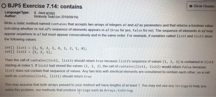 Solved O Bjp5 Exercise 7 14 Contains Show Header