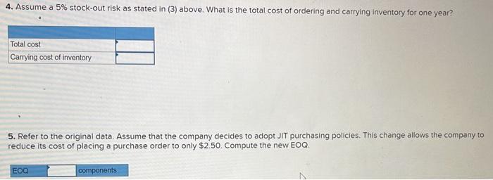 Solved 4. Assume a 5% stock-out risk as stated in (3) above. | Chegg.com