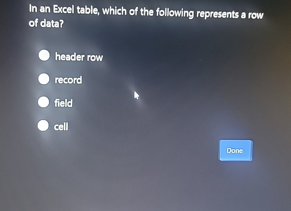 Solved In an Excel table, which of the following represents | Chegg.com