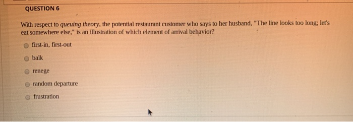 Solved QUESTION 6 With respect to queuing theory, the | Chegg.com