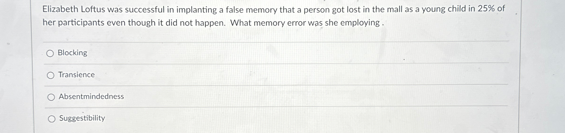 Solved Elizabeth Loftus was successful in implanting a false | Chegg.com