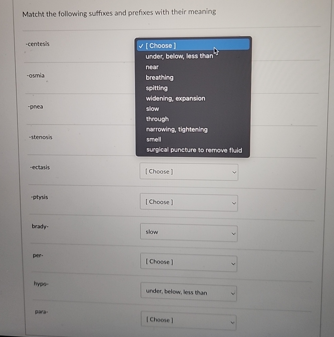 Solved Matcht the following suffixes and prefixes with their | Chegg.com