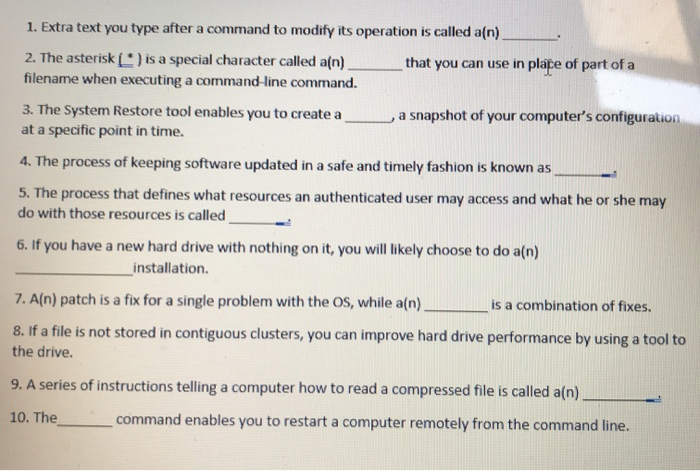 Solved 1. Extra text you type after a command to modify its | Chegg.com