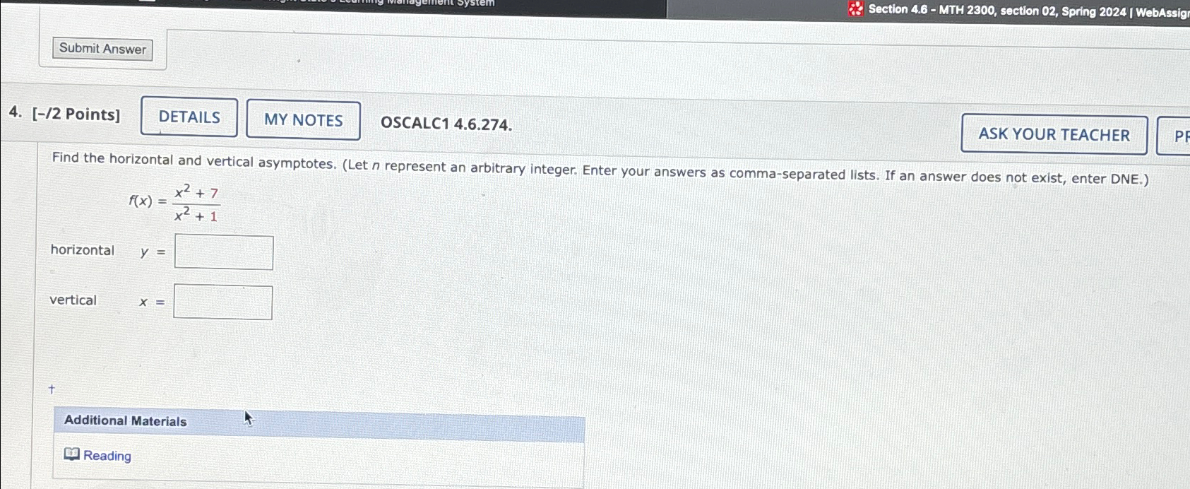 Solved Section 4.6 - ﻿MTH 2300, ﻿section 02, ﻿Spring 2024 | | Chegg.com
