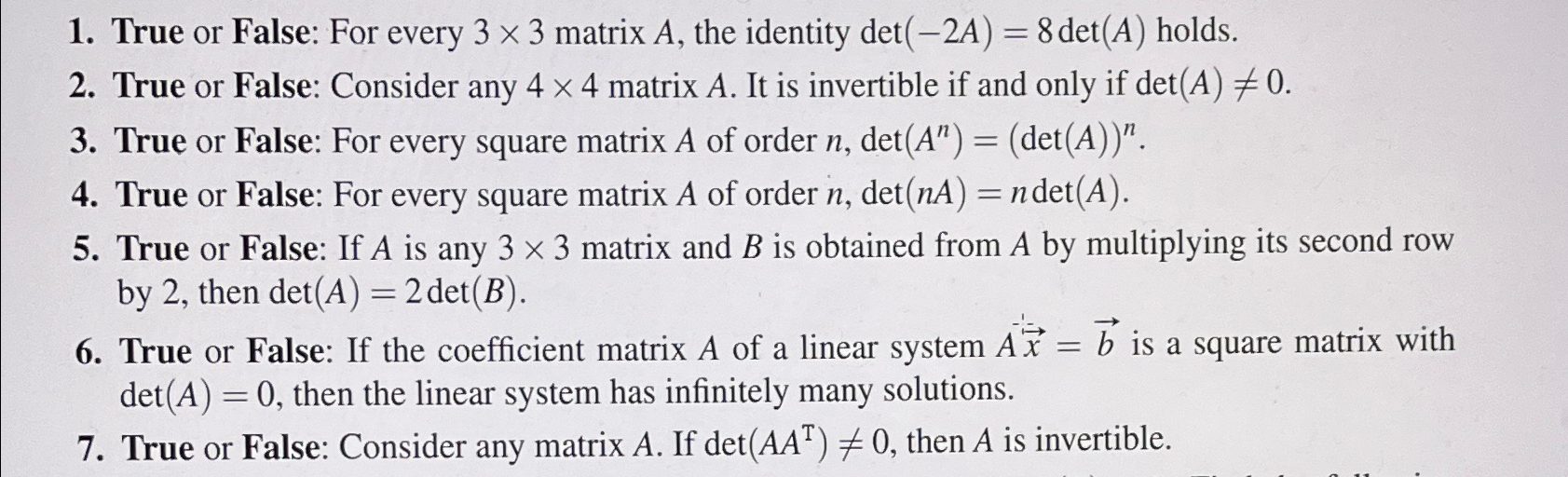 Solved True or False: For every 3×3 ﻿matrix A, ﻿the identity | Chegg.com