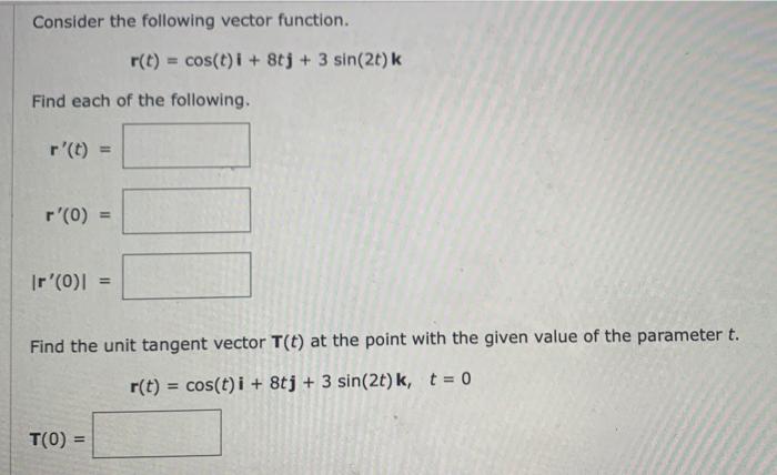Solved Consider the following vector function. r(t) = | Chegg.com