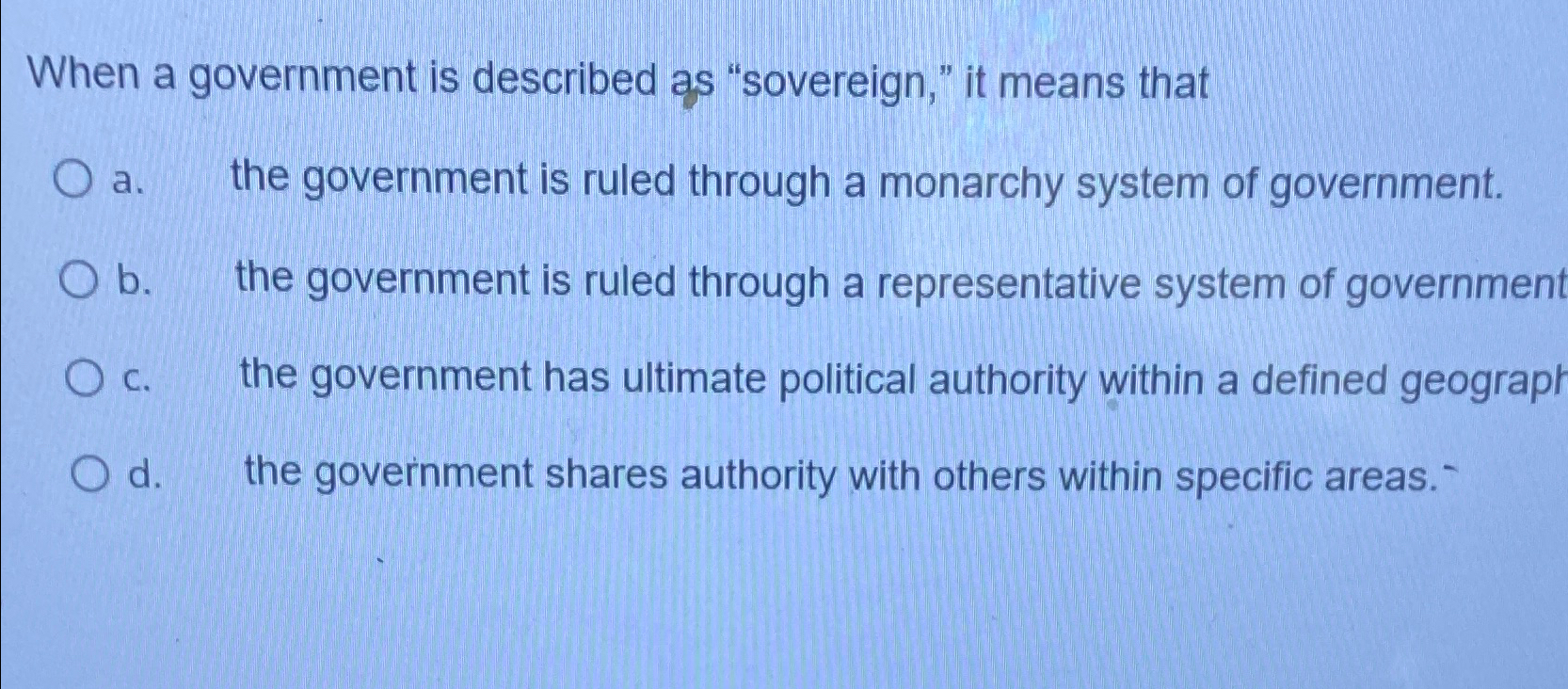 Solved When a government is described as "sovereign," it | Chegg.com