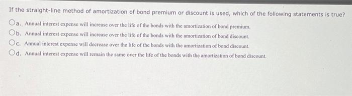 Solved If the straight-line method of amortization of bond | Chegg.com