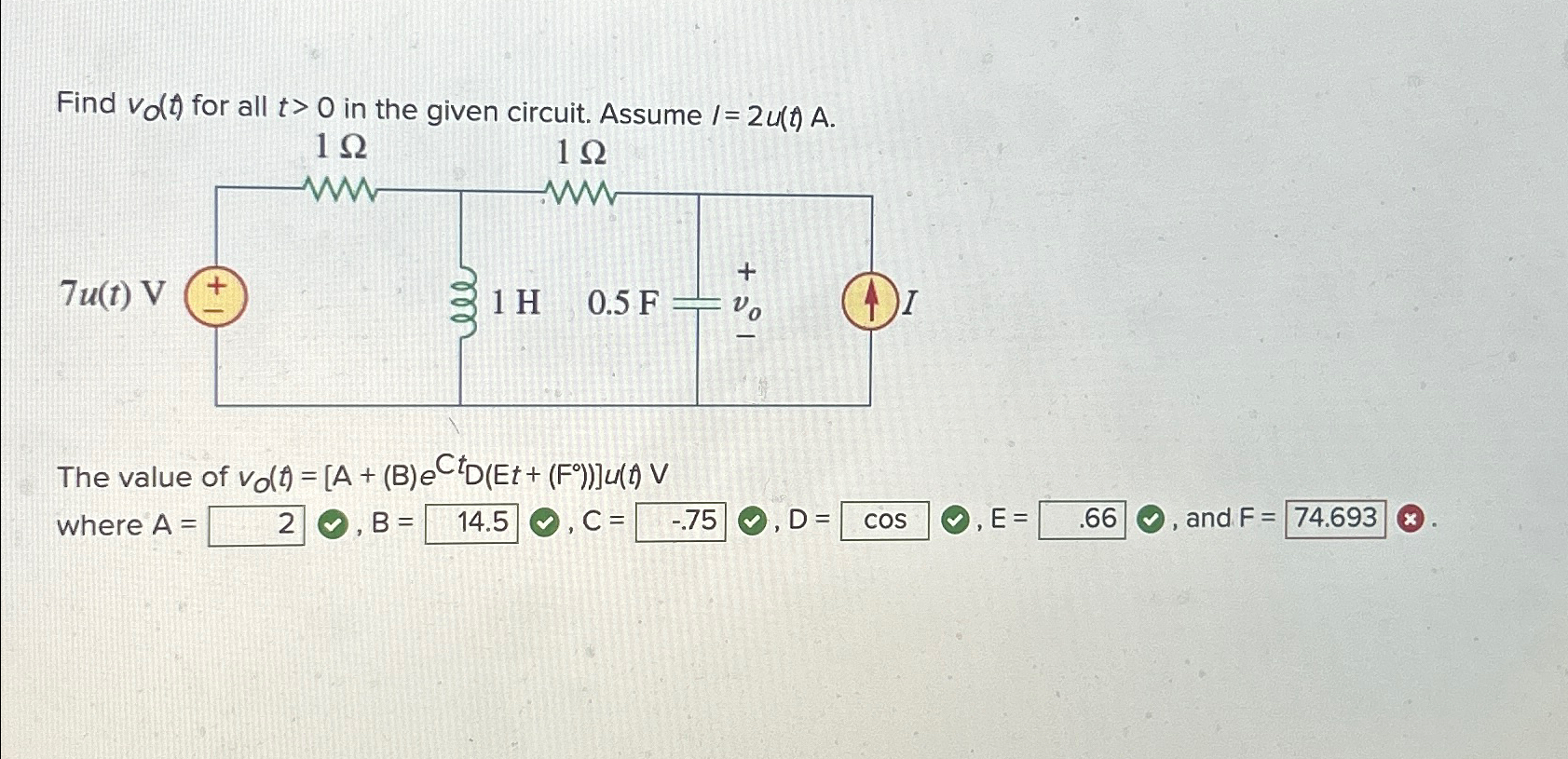 Find vo(t) ﻿for all t>0 ﻿in the given circuit. Assume | Chegg.com