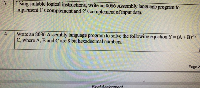 Solved 3 Using suitable logical instructions, write an 8086 | Chegg.com