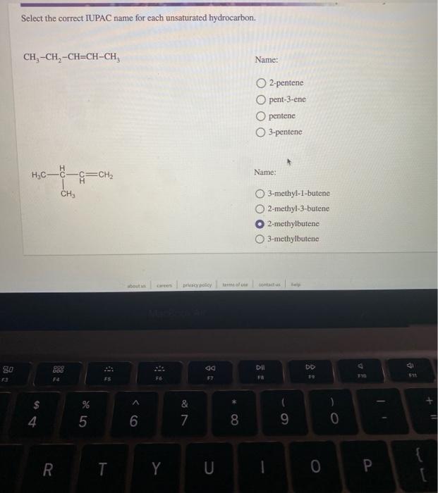 Solved Select the correct IUPAC name for each unsaturated | Chegg.com
