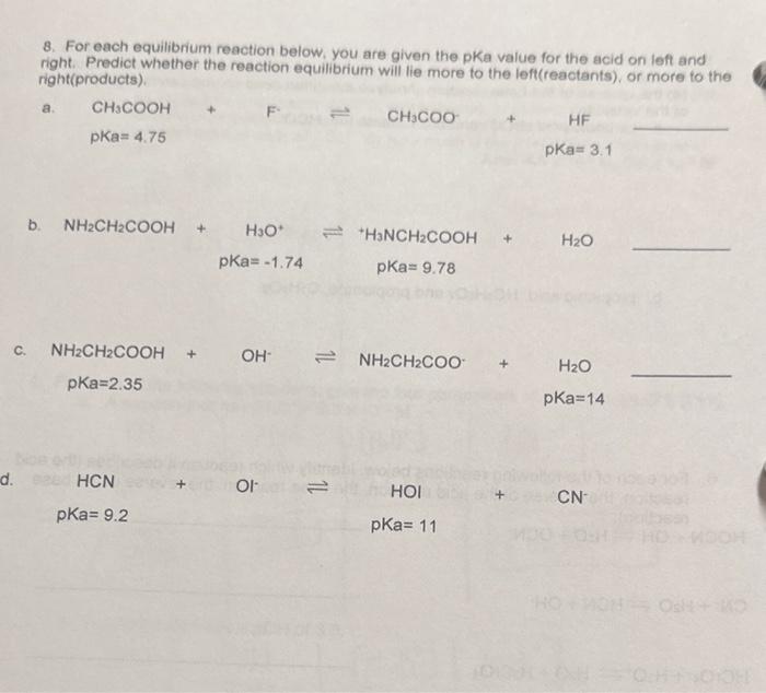 Solved 8. For each equilibrium reaction below, you are given | Chegg.com