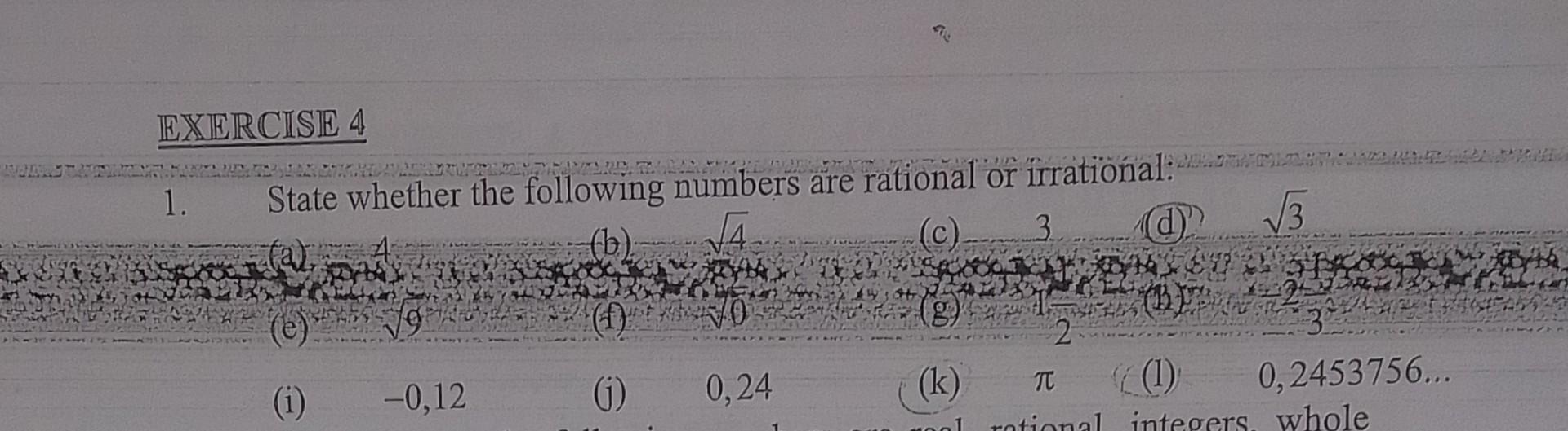 Solved 1. State whether the following numbers are rational | Chegg.com