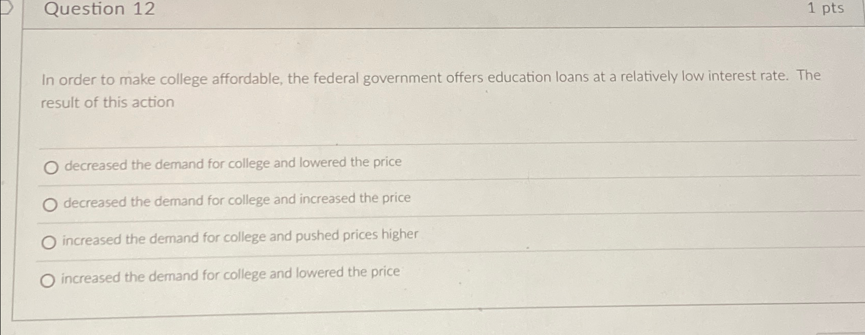 Solved Question 121 ﻿ptsIn order to make college affordable, | Chegg.com