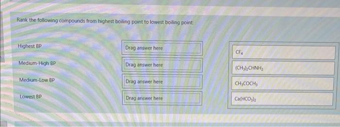 Solved Rank the following compounds from highest boiling | Chegg.com