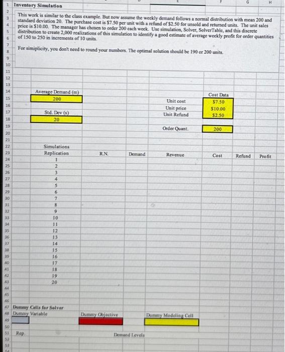 Solved 1 Inventory Simulation 2 3 4 5 6 7 8 9 10 11 12 13 14 | Chegg.com