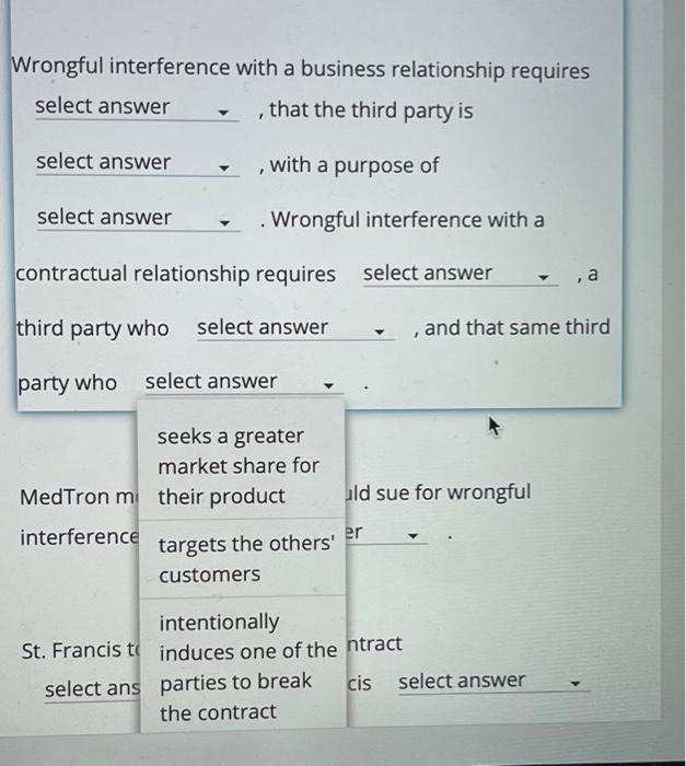 Solved Wrongful interference with a business relationship | Chegg.com
