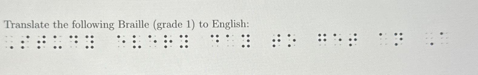 Translate the following Braille (grade 1) ﻿to | Chegg.com