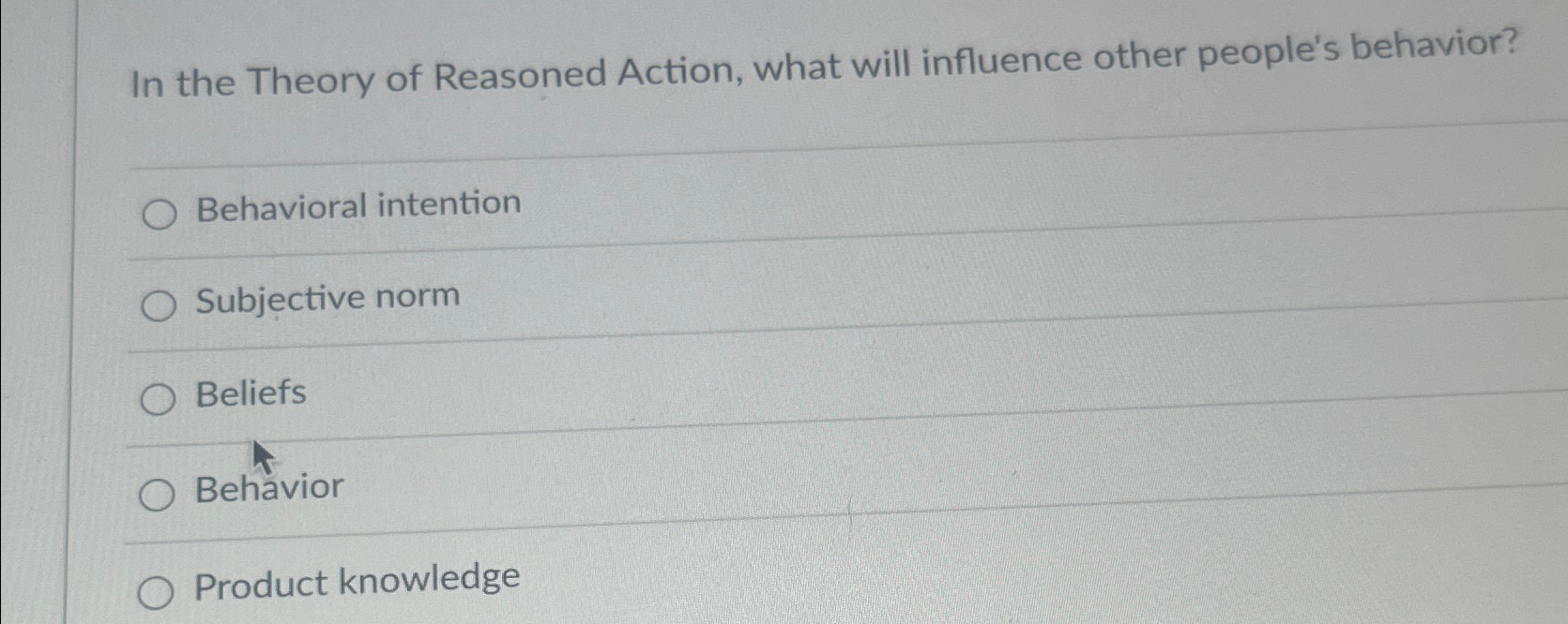 Solved In the Theory of Reasoned Action, what will influence | Chegg.com