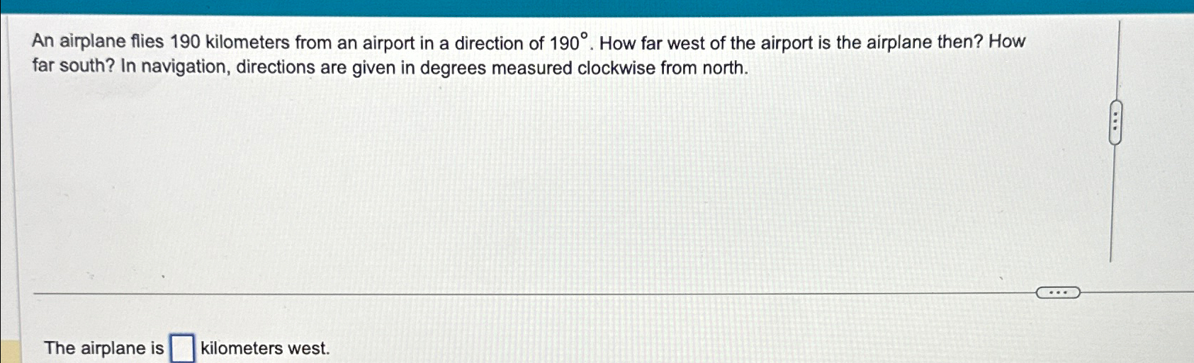 Solved An airplane flies 190 ﻿kilometers from an airport in | Chegg.com