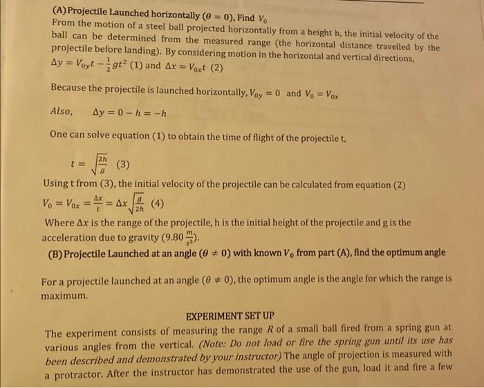 (A) Projectile Launched horizontally (θ=0), Find V0 | Chegg.com