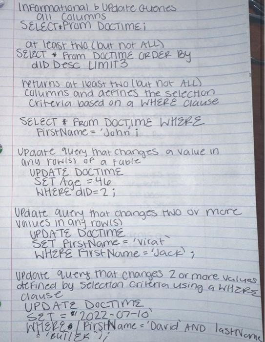 Solved Informational b UPdate ouenes all columns SELECTHProm | Chegg.com