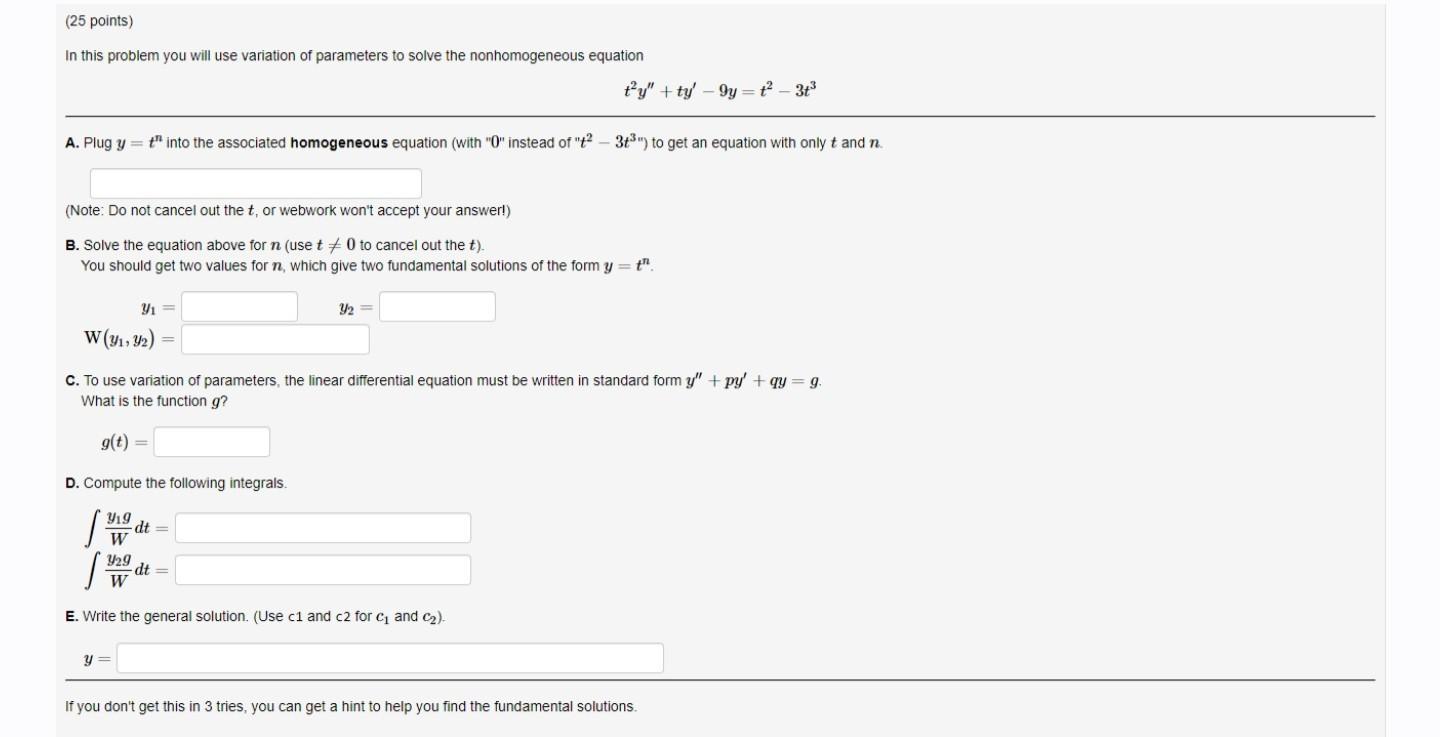 Solved In this problem you will use variation of parameters | Chegg.com