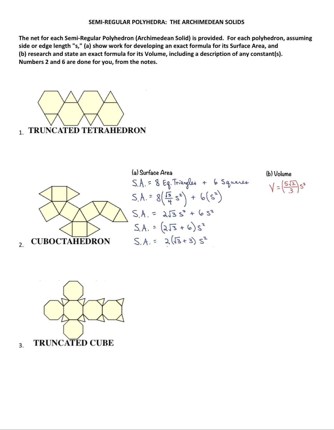 Solved SEMI-REGULAR POLYHEDRA: THE ARCHIMEDEAN SOLIDSThe net | Chegg.com